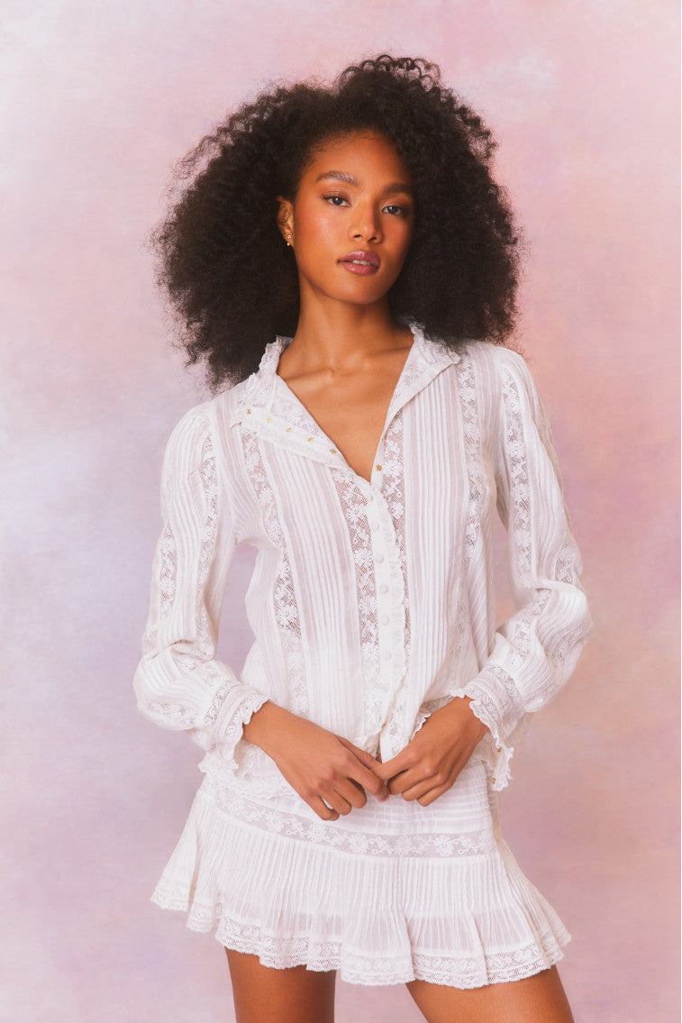 Jacque Cotton Blouse Top-Women's Designer Luxury Tops | LoveShackFancy