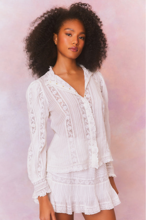 Jacque Cotton Blouse Top-Women's Designer Luxury Tops | LoveShackFancy