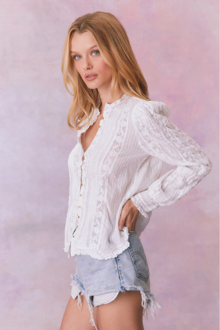 Jacque Cotton Blouse Top-Women's Designer Luxury Tops | LoveShackFancy