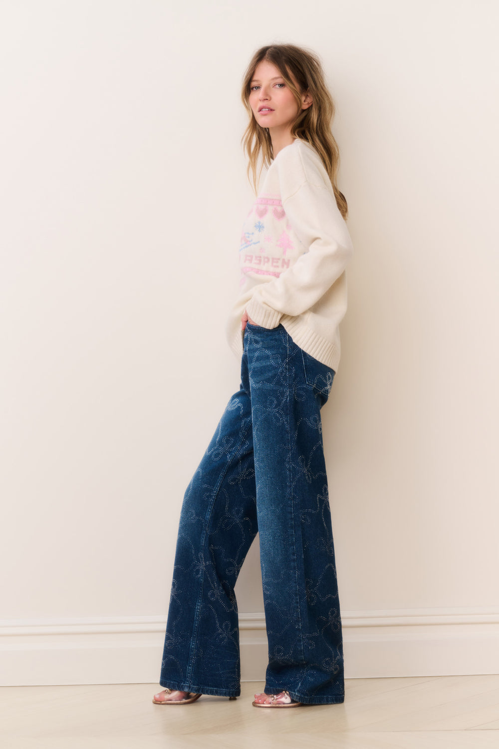 Dessa Crystal Bow Jeans | LoveShackFancy.com