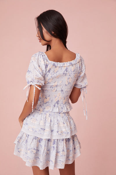 Signature Fragrance Print Ruffle Mini Skirt- Women's Skirt Sets | LoveShackFancy.com